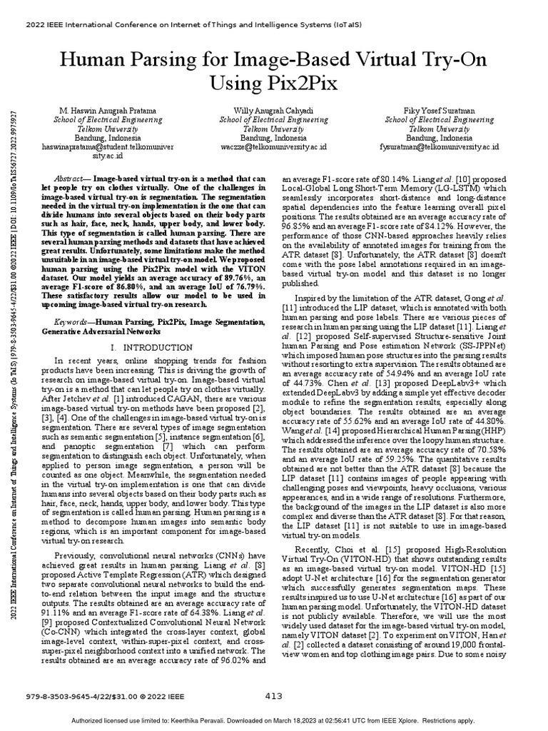 Human Parsing For Image-Based Virtual Try-On Using Pix2Pix | PDF | Image Segmentation | Computing