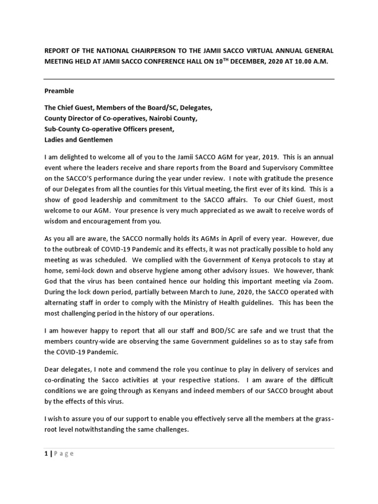 Chairpersons Report AGM 2020 | Download Free PDF | Dividend | Interest