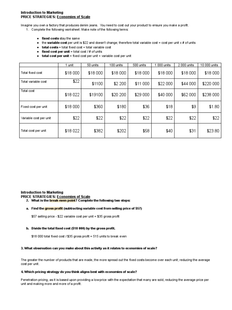 Economies of Scale Worksheet | Download Free PDF | Private Sector ...