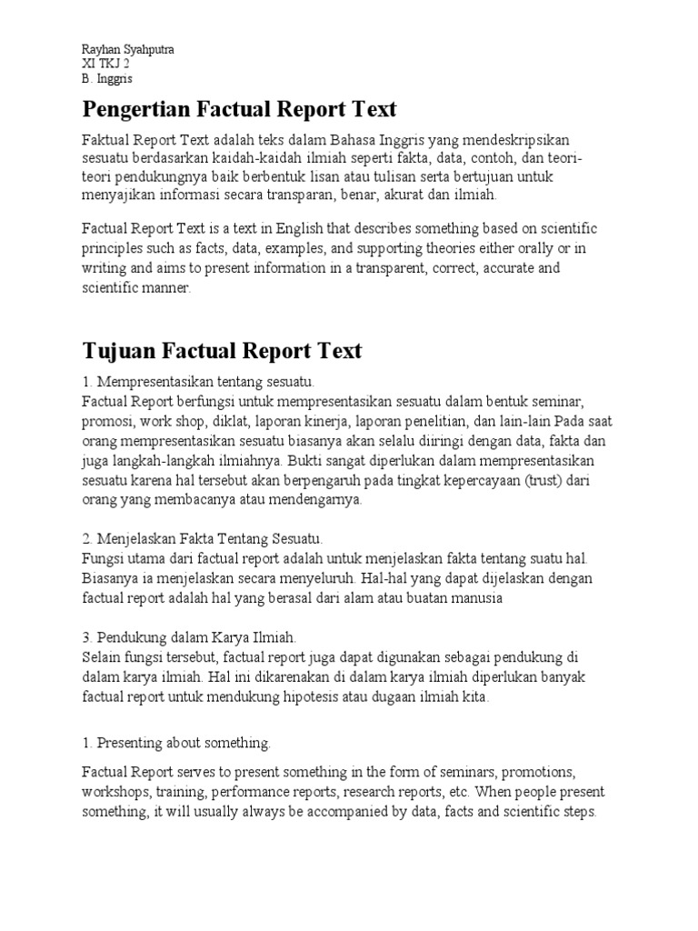 Pengertian Factual Report Text | PDF