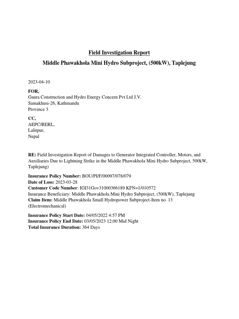 Field Investigation Report | PDF | Power Inverter | Power Supply