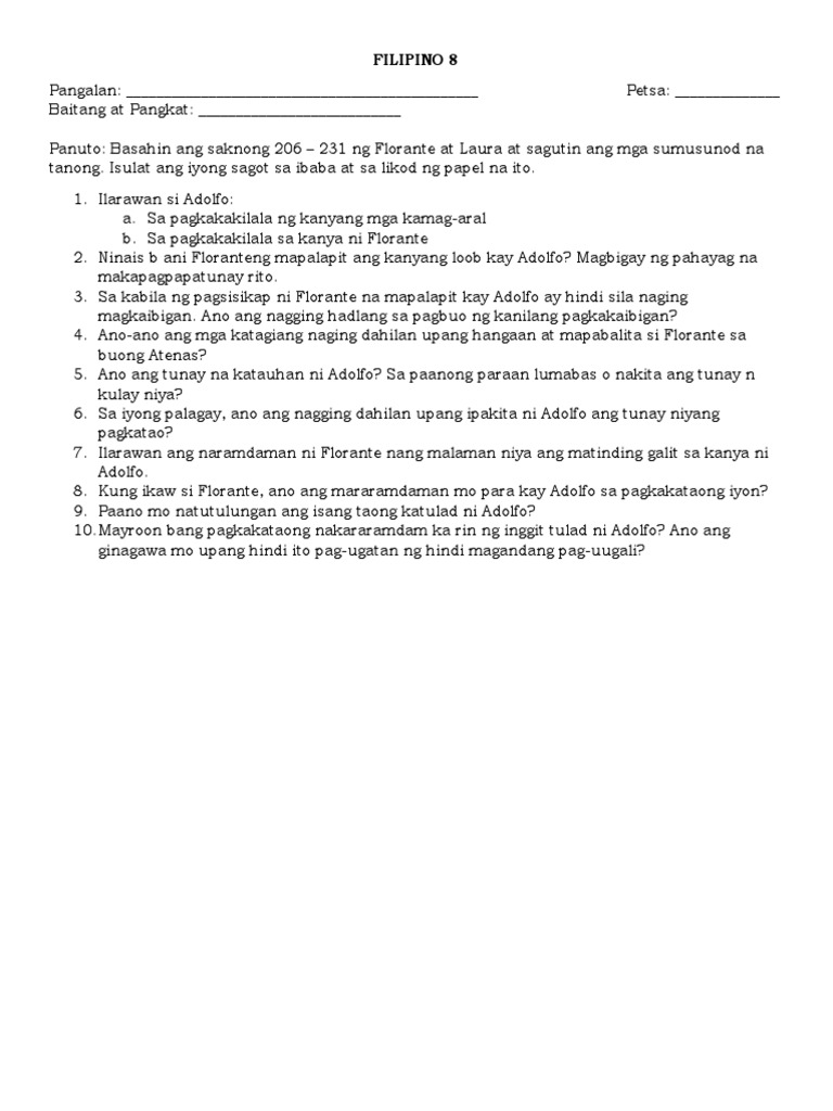 FILIPINO 8 - Activity Week 6 | PDF