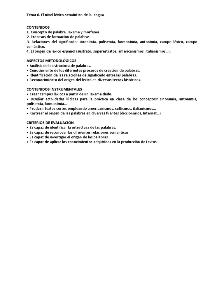 Tema_6._El_nivel_lexico-semantico_de_la_lengua | PDF | Palabra | Lengua española