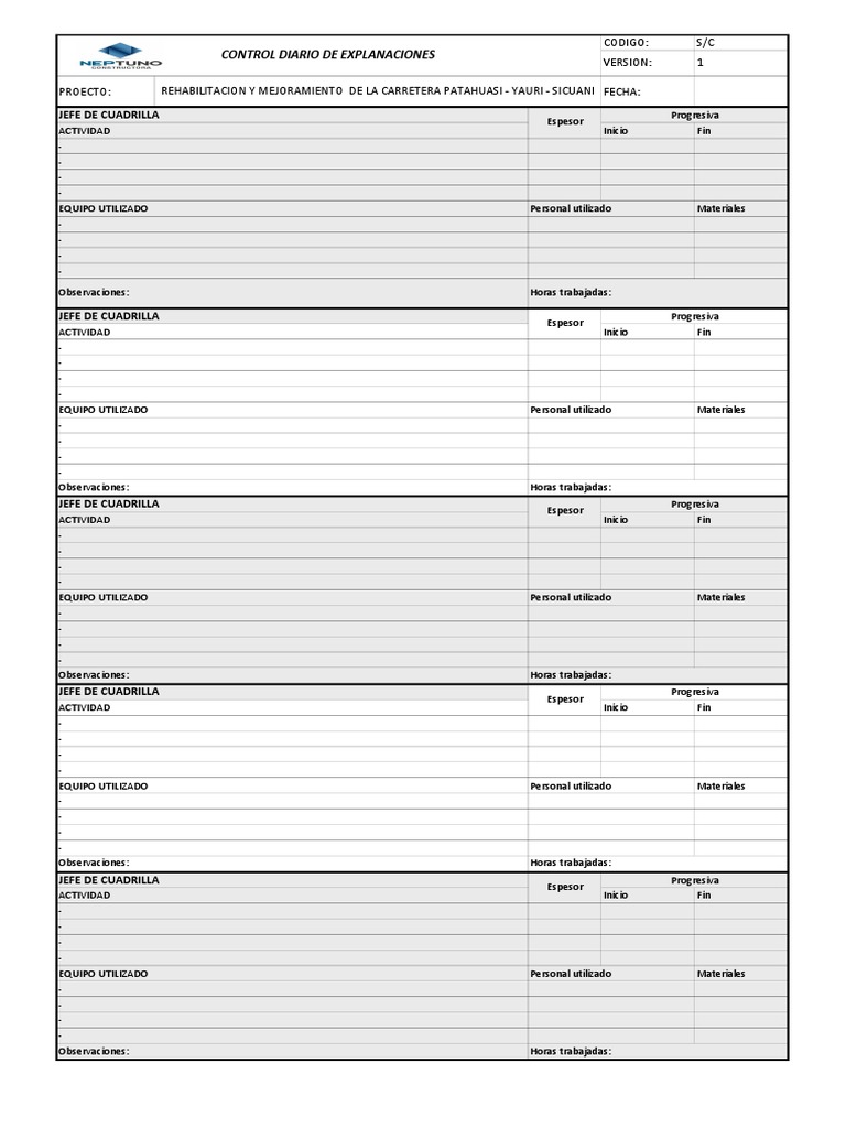 Formatos Control Explanaciones y Transporte | PDF