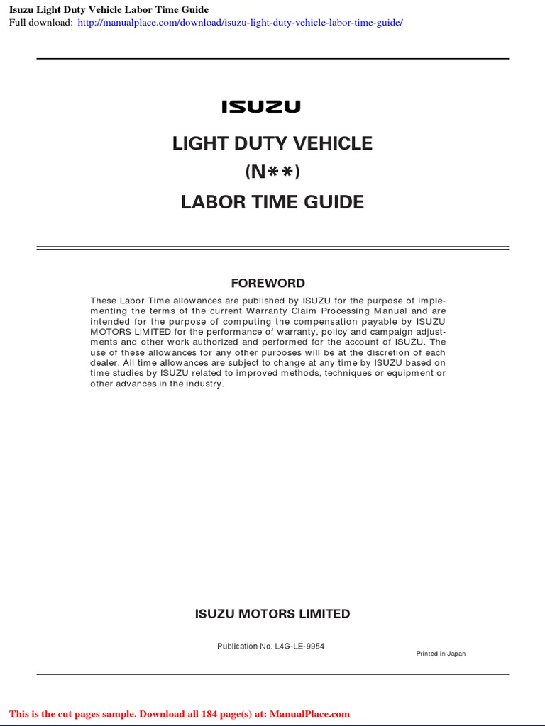 Isuzu Light Duty Vehicle Labor Time Guide | PDF | Medical Diagnosis ...