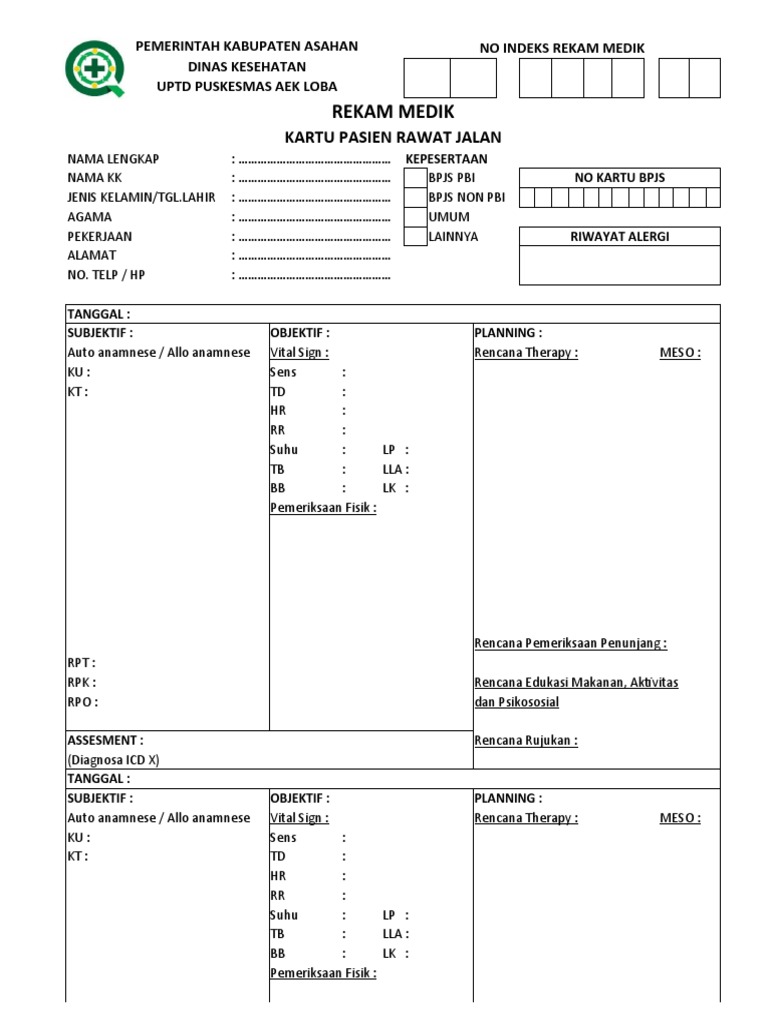 Contoh Rekam Medis 2019 | PDF