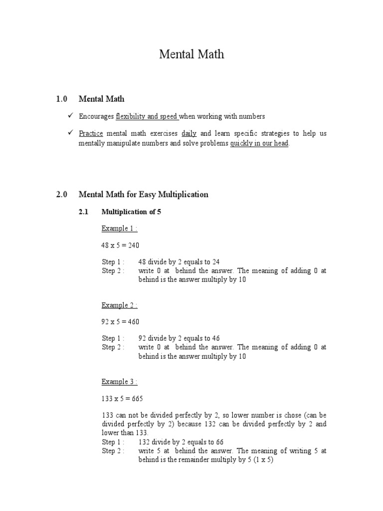 Mental Math (Penulisan) | PDF | Multiplication | Mathematics