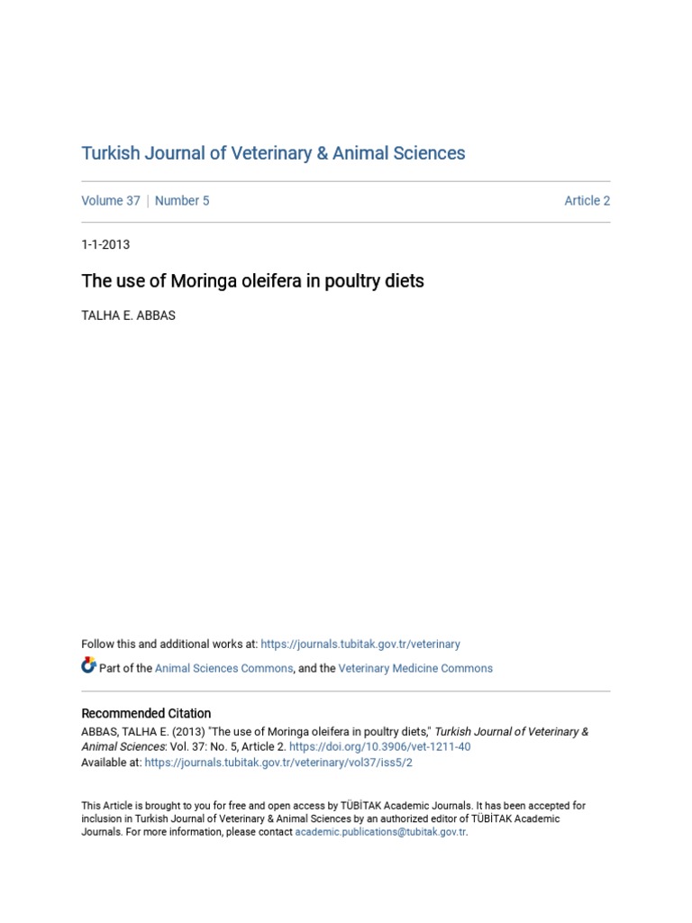 The Use of Moringa Oleifera in Poultry Diets | PDF | Dieting | Nutrition