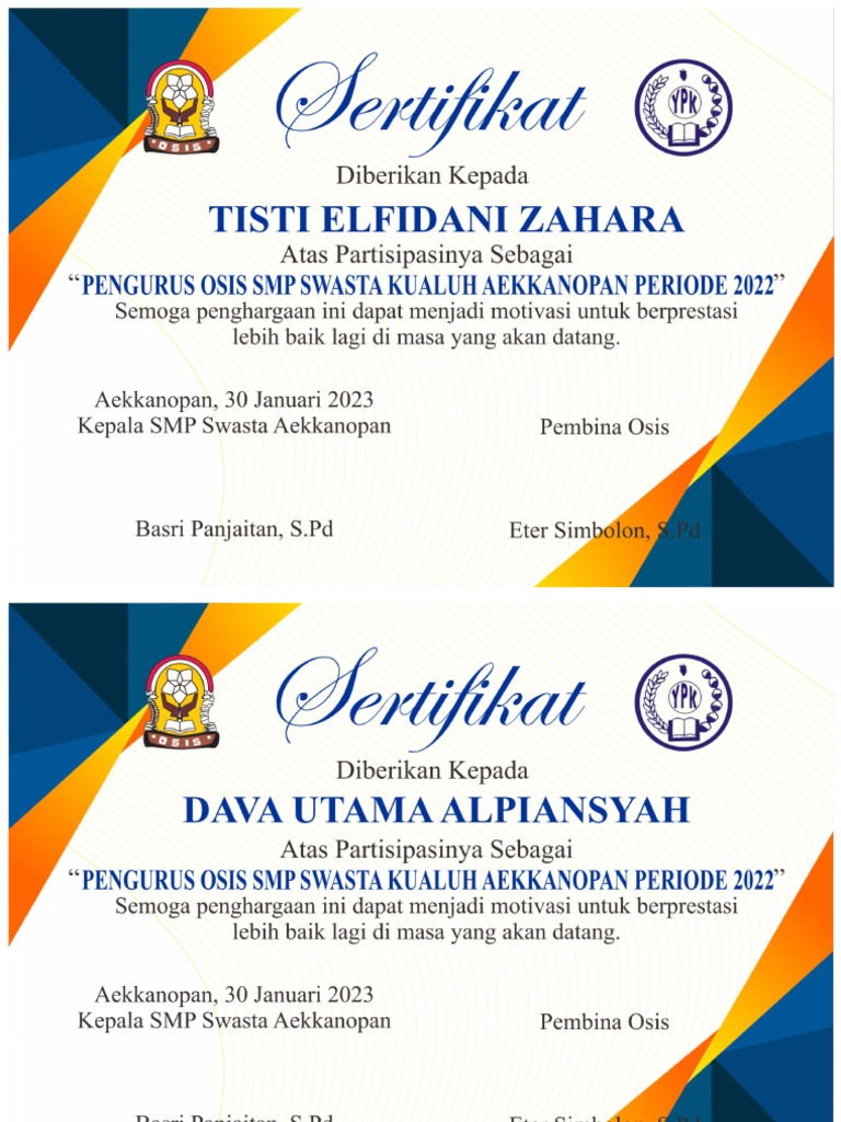 Sertifikat Osis | PDF