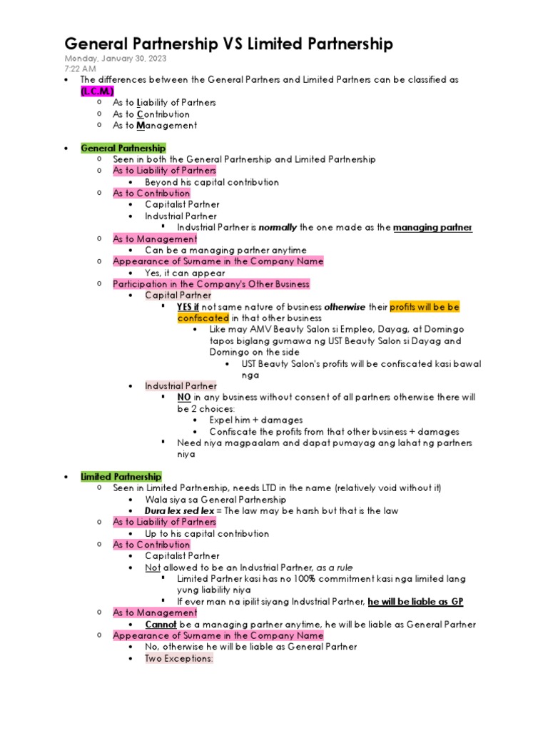 1 2 General Partnership Vs Limited Partnership Pdf Limited