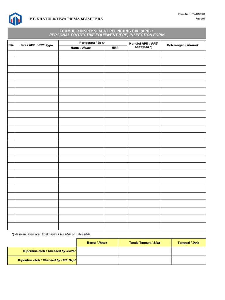 FM-HSE-01 Form Inspeksi APD | PDF