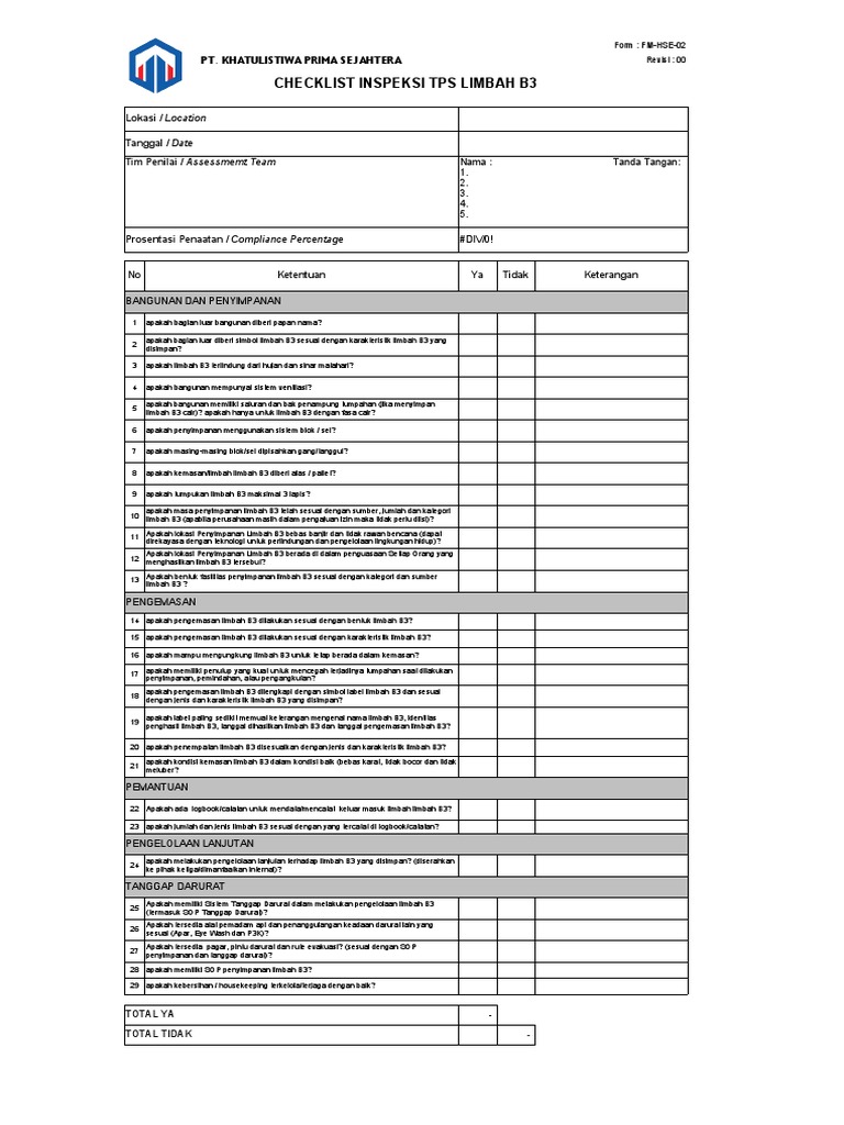 FM-HSE-02 Form Inspeksi TPS LB3 | PDF
