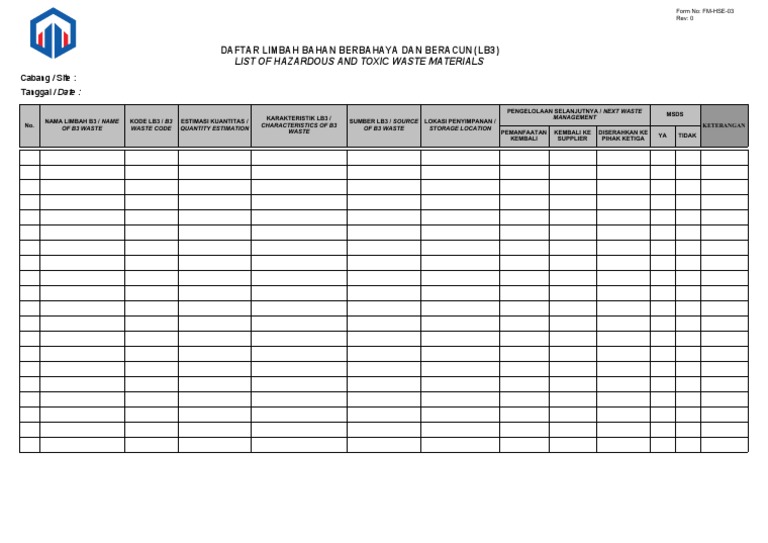 FM-HSE-03 Form Daftar Limbah B3 | PDF
