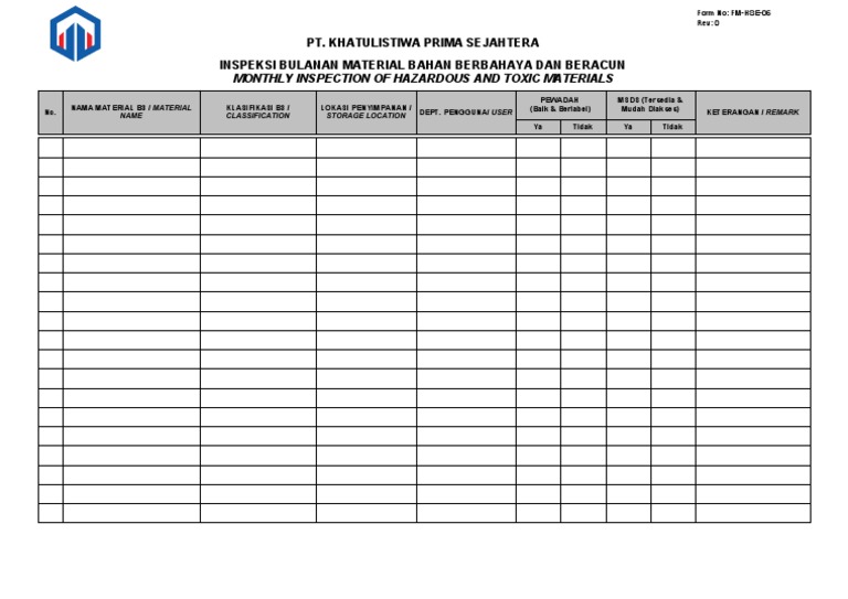 FM-HSE-06 Form Inspeksi Bulanan Material B3 | PDF
