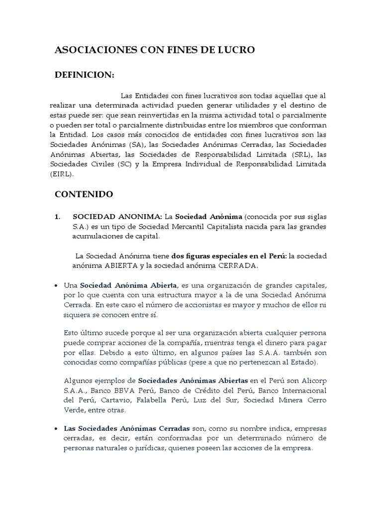 Asociaciones Con Fines de Lucro | PDF | Bienes (Ley) | Sociedad de responsabilidad limitada