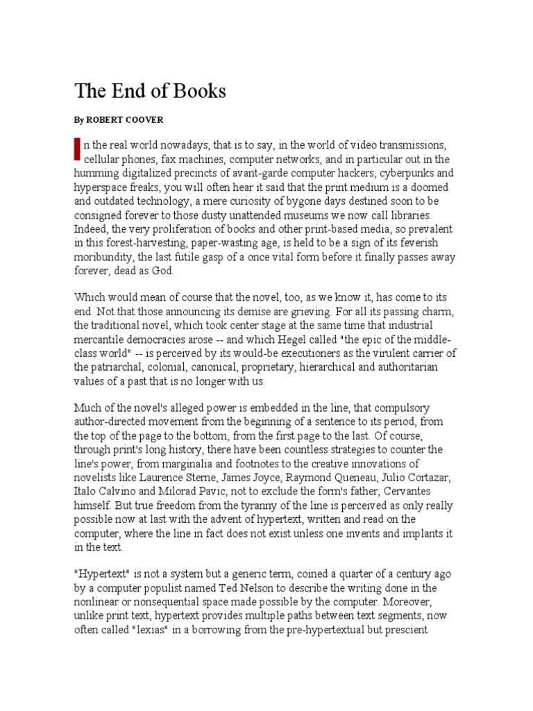 The End of Books - Robert Coover | PDF | Hypertext | Narrative