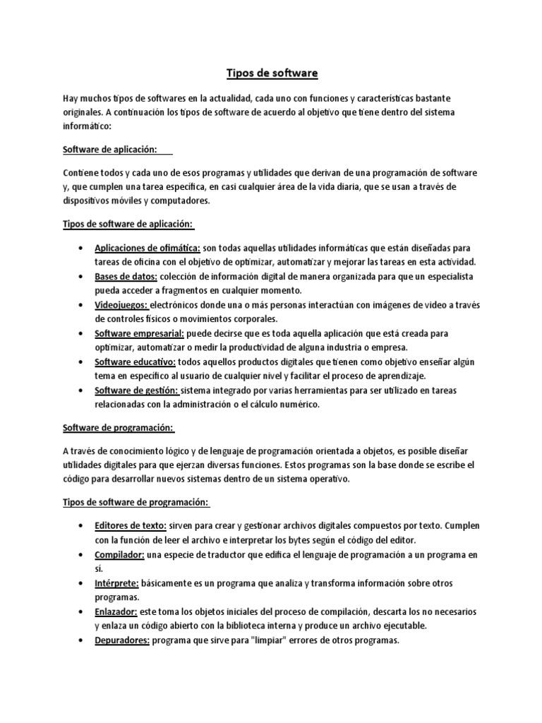 Tipos de Software | Descargar gratis PDF | Programación | Programa de computadora