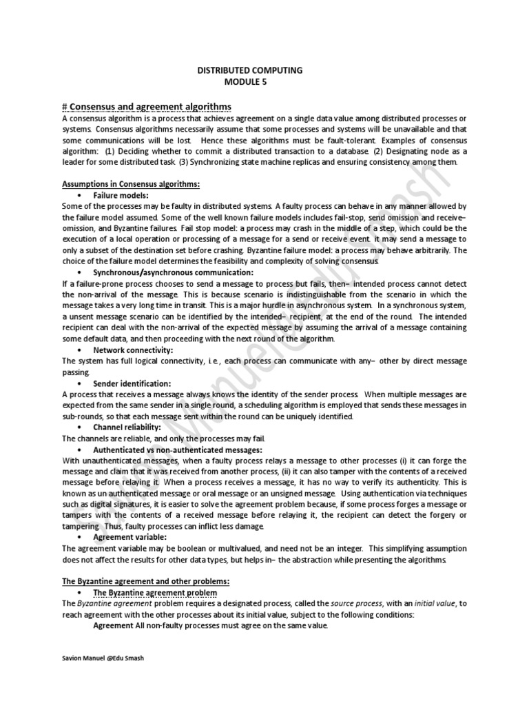 # Consensus and Agreement Algorithms: Distributed Computing | Download Free PDF | Cache ...