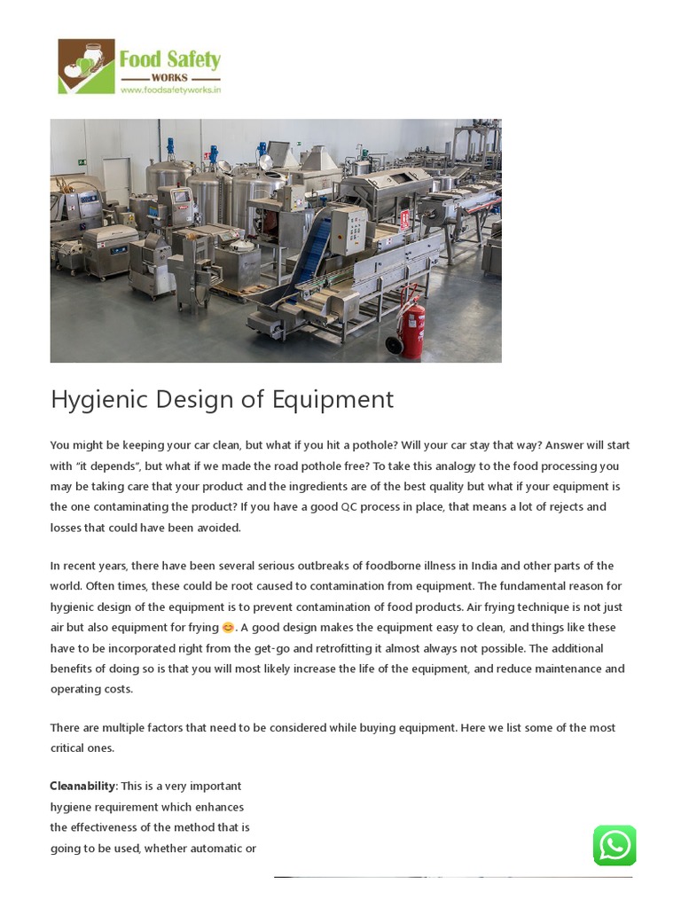 (E Article) Hygienic Design of Equipment - Food Safety Works | PDF ...