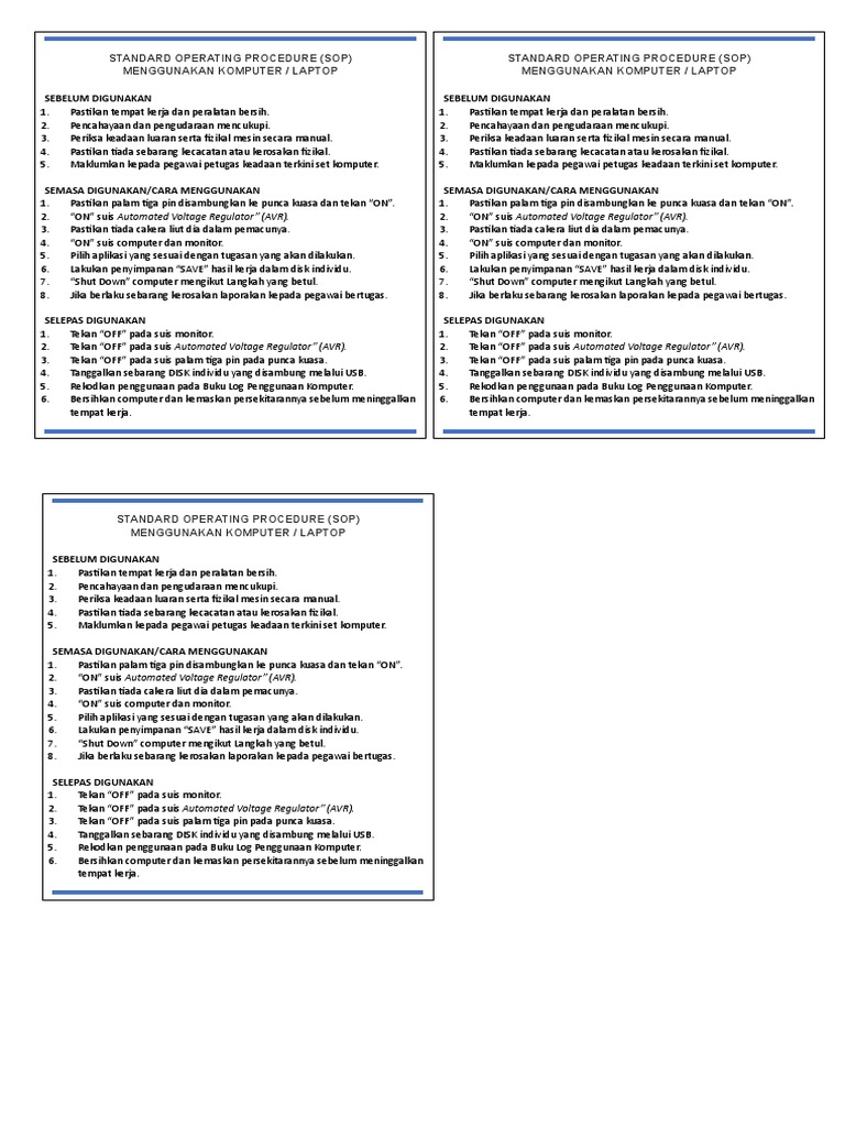 Standard Operating Procedure (Sop) Menggunakan Komputer / Laptop ...