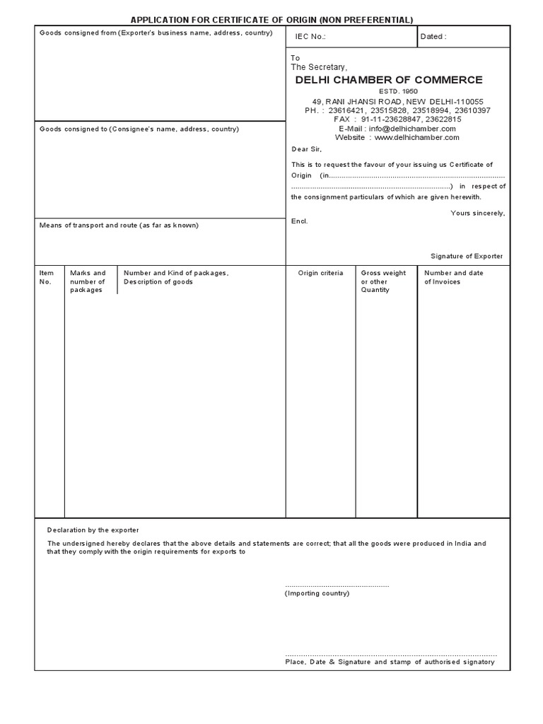 Application For Certificate of Origin | PDF | Document | Freight Transport