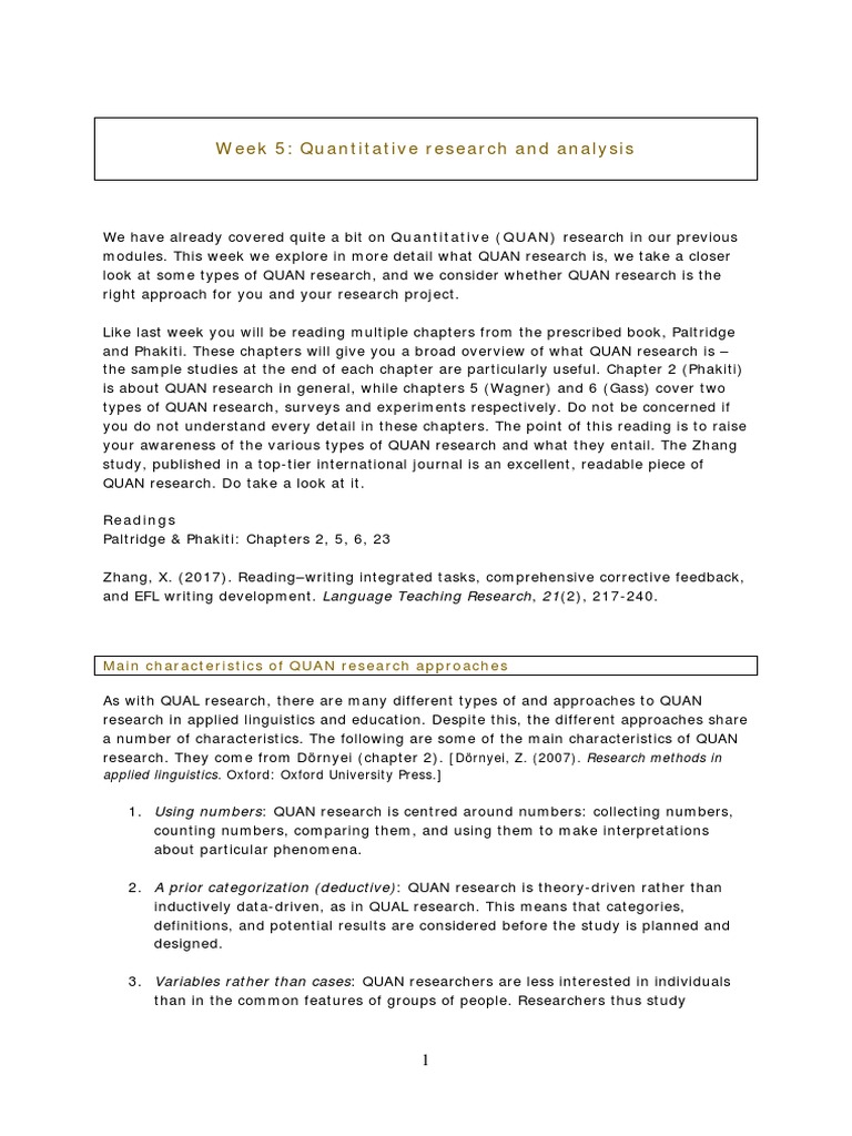 Week 5 Quantitative Research | PDF | Quantitative Research | Methodology
