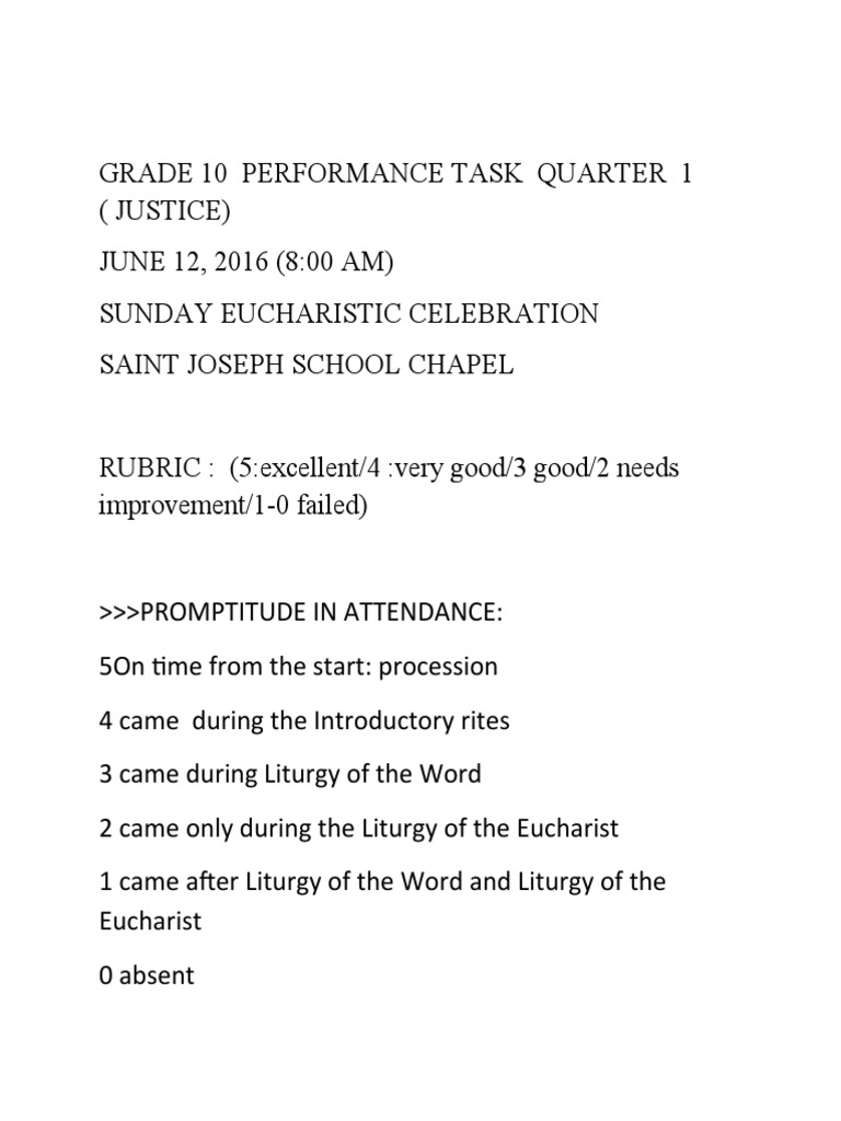 Rubric Sunday Eucharistic Celebration | PDF
