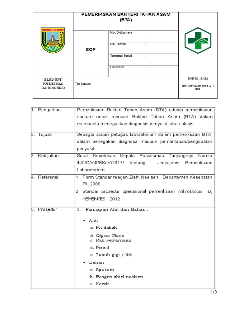 SPO Pemeriksaan BTA | PDF