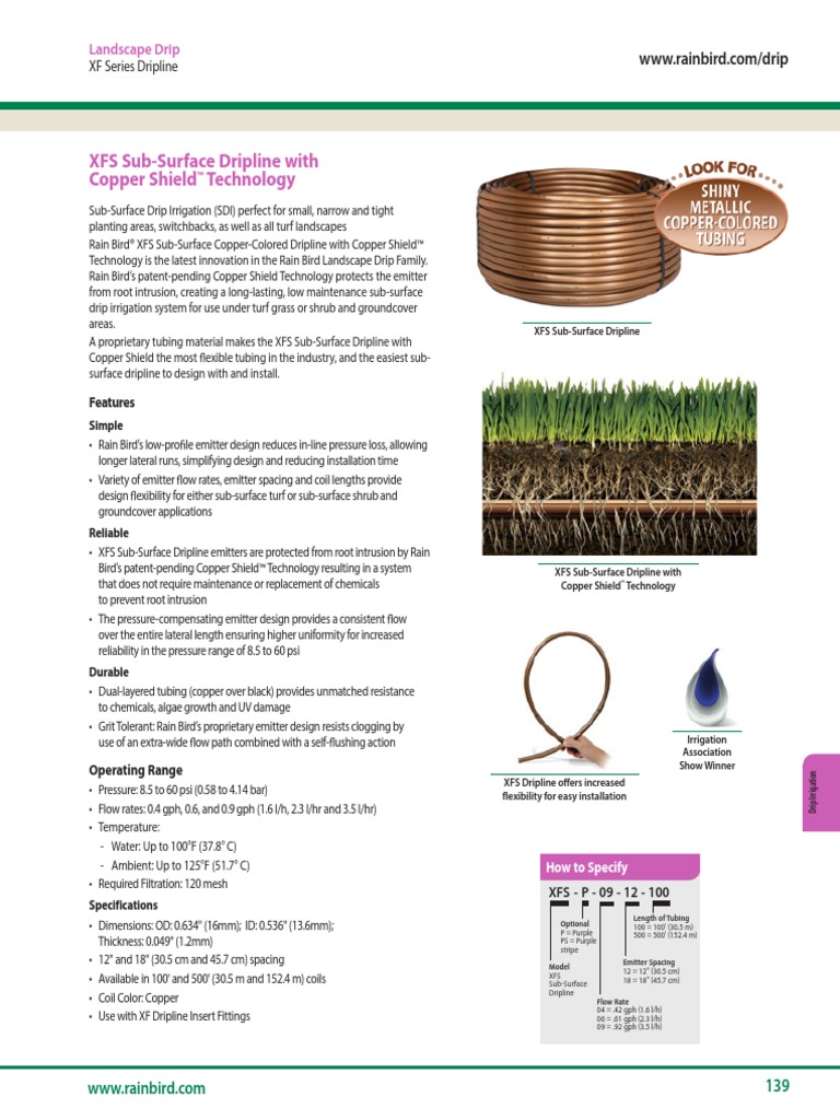 Xfs Sub Surface Dripline Performance Charts | PDF | Pipe (Fluid Conveyance) | Irrigation