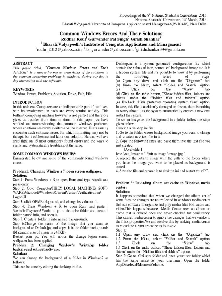 Common Windows Errors and Their Solution | PDF | Computer File ...