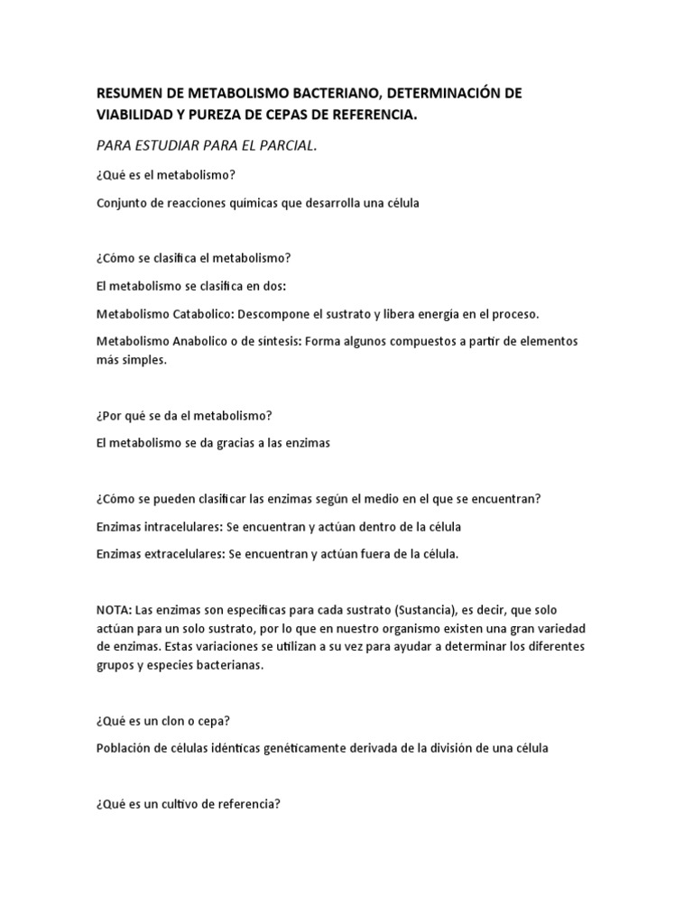 Metabolismo Bacteriano y Cepas de Referencia | PDF | Metabolismo | Enzima