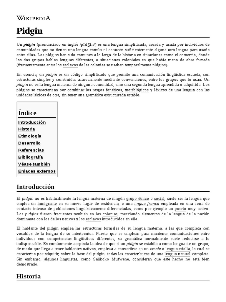 Pidgin | PDF | Idiomas | Estudios de idiomas extranjeros