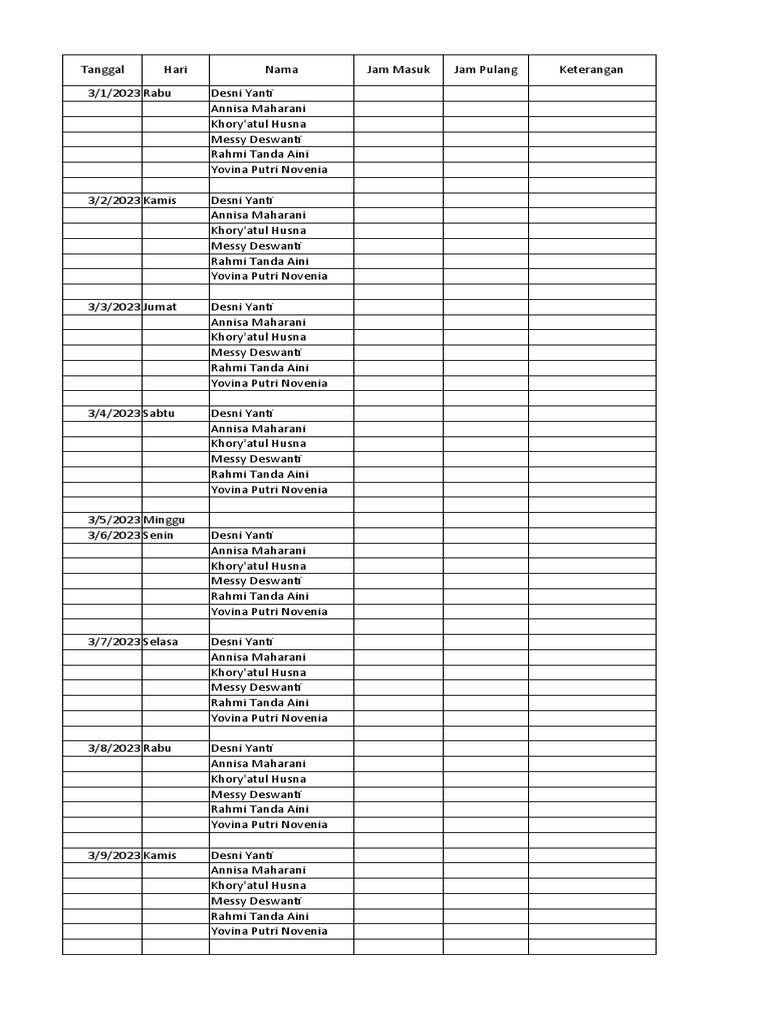 Attendance Record for Khory'atul Husna | PDF | Religion & Spirituality
