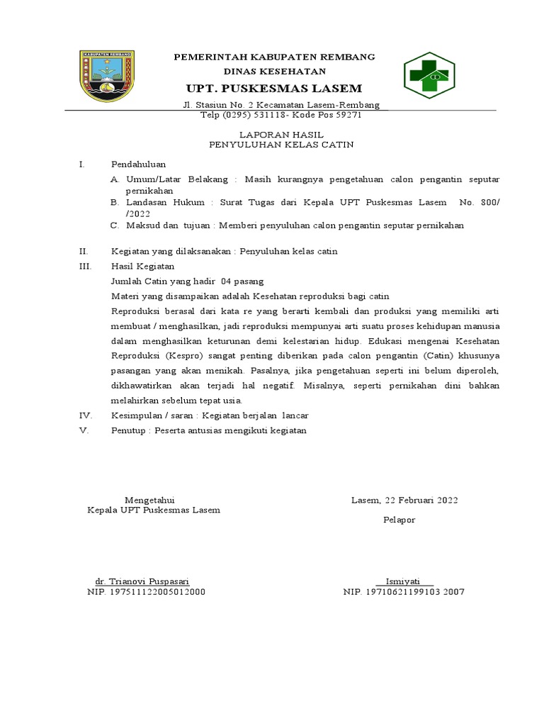 LAPORAN HASIL Catin | PDF