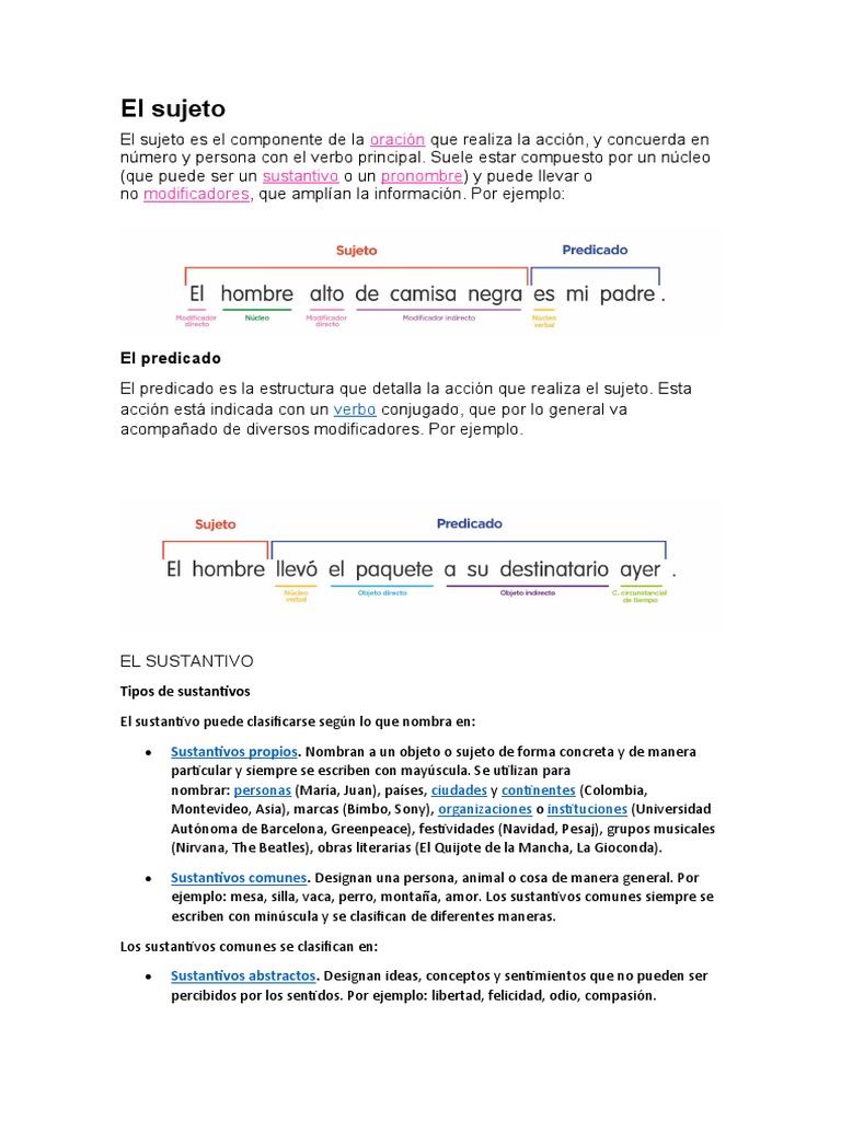 El Sujeto | PDF | Sustantivo | Asunto (gramática)