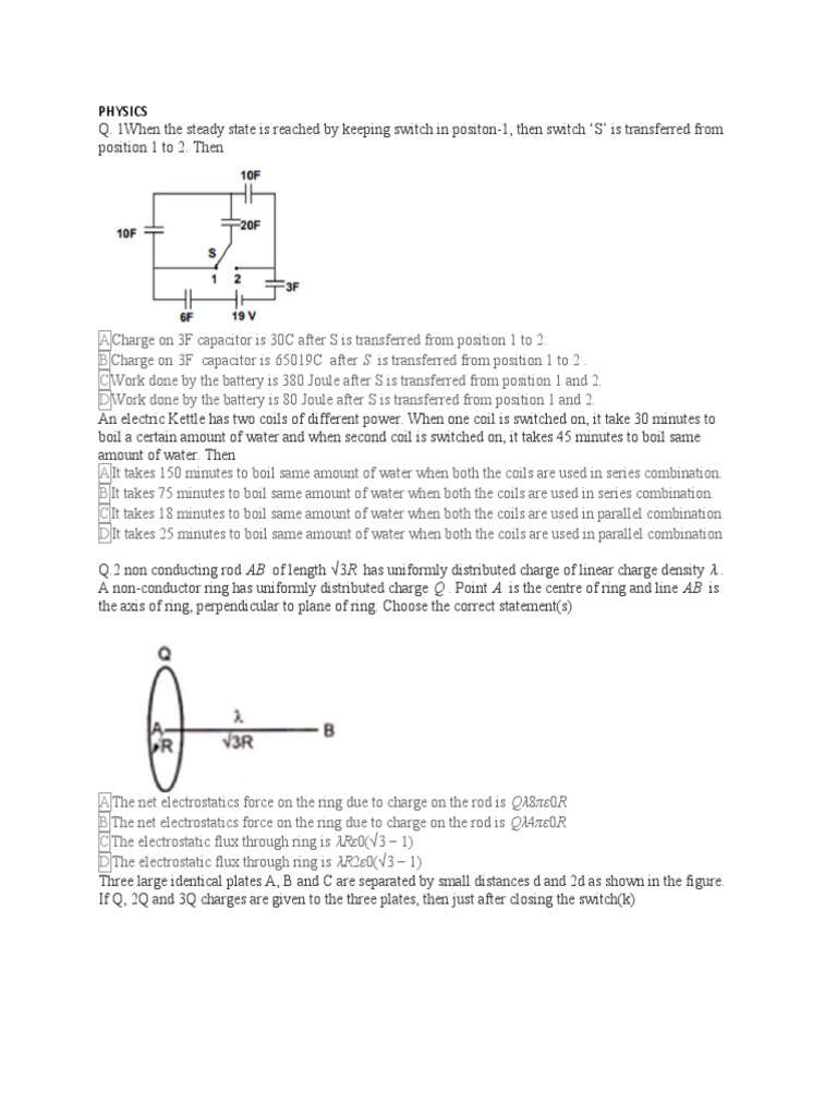 Physics Iit Questions | PDF | Capacitor | Electrostatics