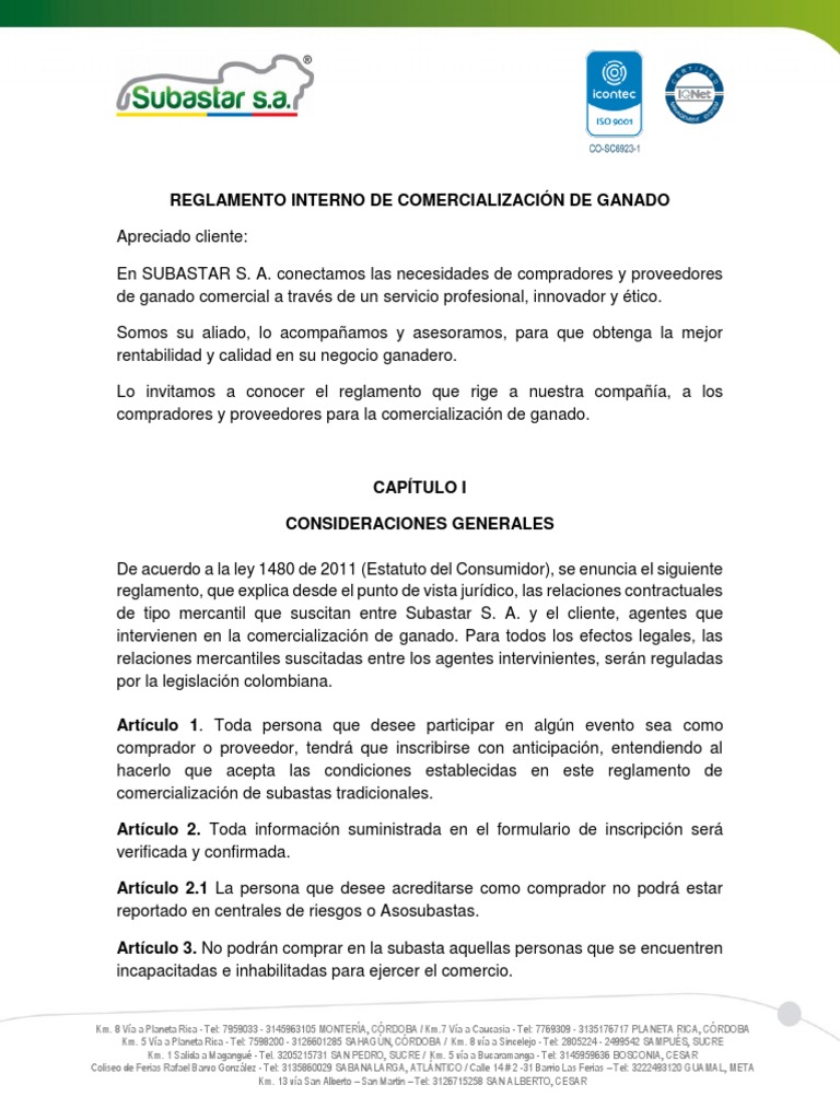 Reglamento de Subastas de Ganado en Colombia | PDF | Subasta | Comercio
