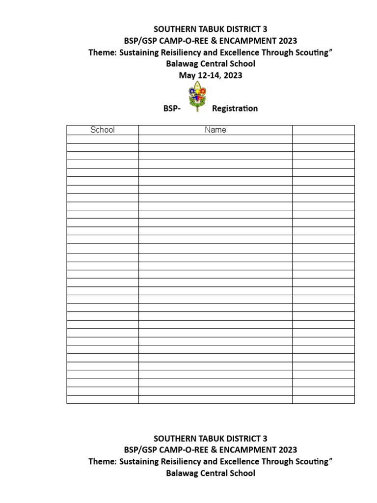 Registration Form Scouting Pdf