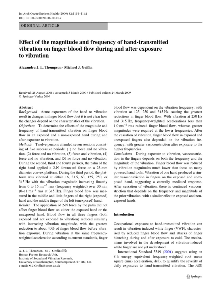 EVect of The Magnitude and Frequency of Hand-Transmitted | PDF ...