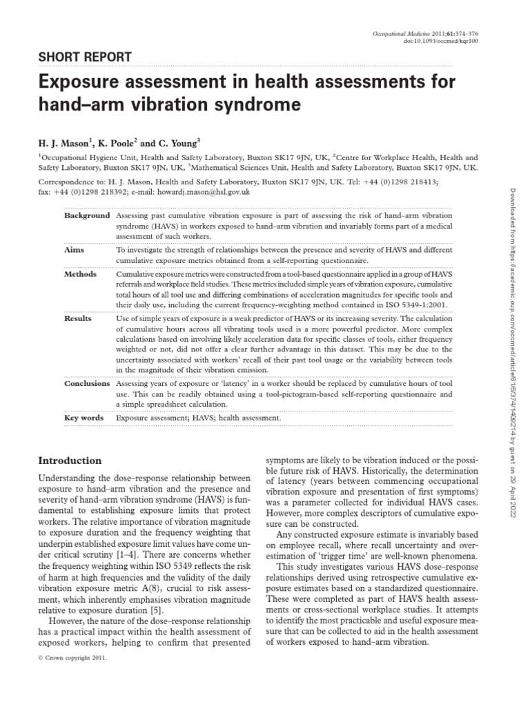 Exposure Assessment in Health Assessments For HAVS | PDF | Receiver ...