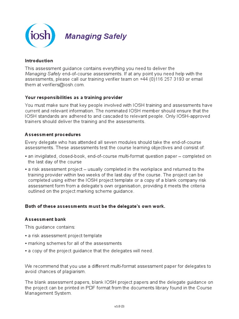 Managing Safely Assessment Guidance | PDF
