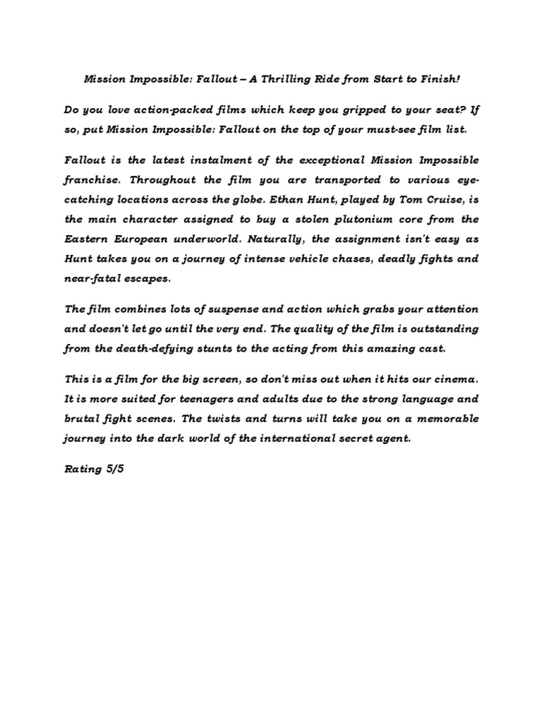 Mission Impossible Review | PDF | Young Adult