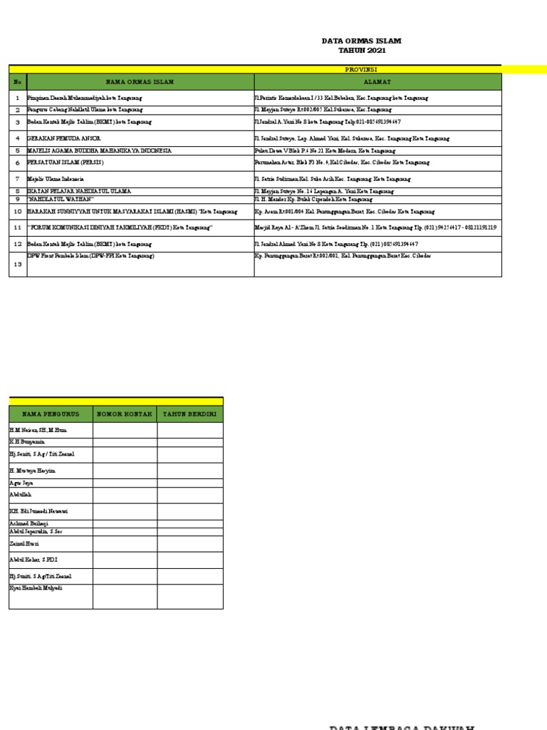 Data Ormas, Yayasan, MT 2021 | PDF
