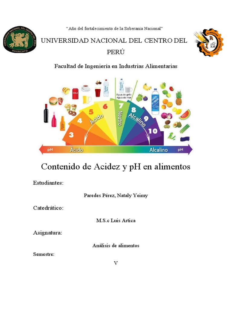 Lista de Alimentos Con PH y % de Acidez | PDF | Ph | Química analítica