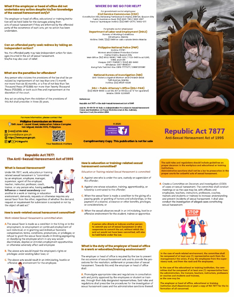 PCW Brochure RA 7877 Anti Sexual Harasssment English 2020 | PDF