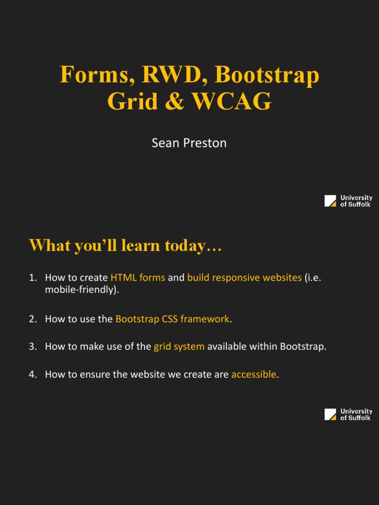 Week 3 - Forms, RWD, Bootstrap Grid & WCAG | PDF | Bootstrap (Front End ...