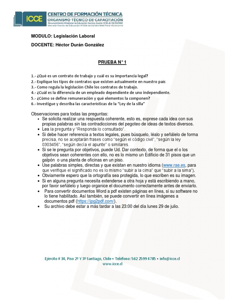 Prueba Uno Legislación Laboral | PDF