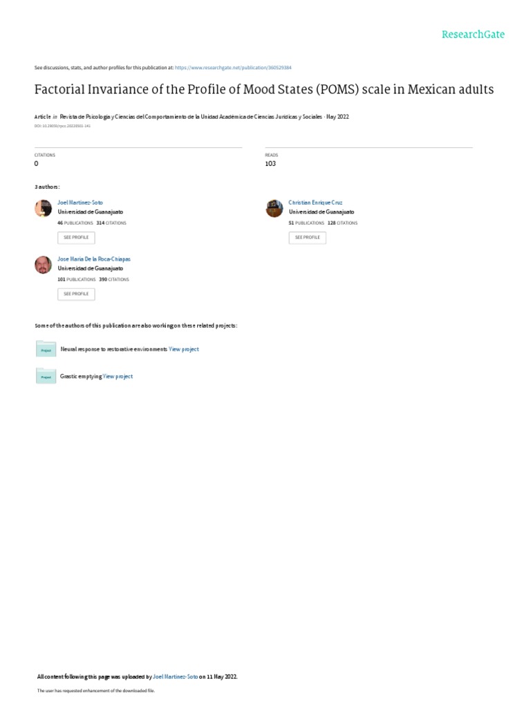 Poms Validación Martinez Soto | PDF | Factor Analysis | Medical Specialties