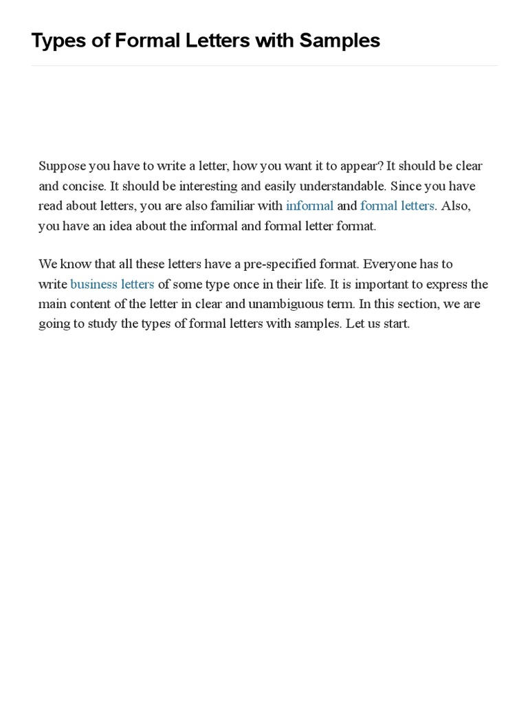 Types of Formal Letters With Samples - Formal Letter Format With Videos ...