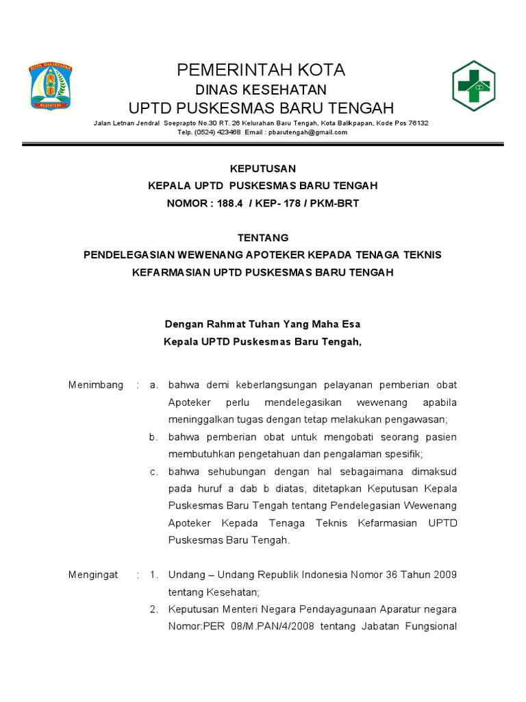 No 178 SK PENDELEGASIAN WEWENANG APOTEKER KEPADA TTK Tahun 2023 | PDF